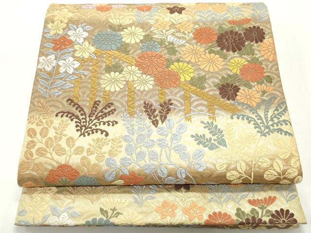 平和屋着物●六通柄袋帯　唐織　青海波草花文　金糸　正絹　逸品　DAAV9165ob