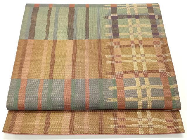 平和屋着物●ファッションデザイナー 花井幸子　六通柄袋帯　格子間道　金糸　正絹　逸品　DAAV9170ob