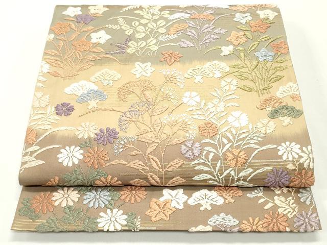 平和屋着物●六通柄袋帯　唐織　草花松文　金糸　正絹　逸品　DAAV9174ob