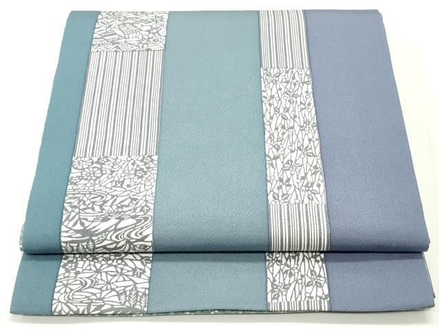 平和屋着物●両面　全通柄袋帯　流水草花間道　正絹　逸品　DAAV9175ob