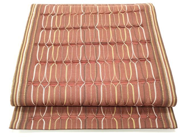 平和屋着物●六通柄袋帯　もじり織　立涌格子間道　金糸　反端付き　正絹　逸品　未使用　DAAV9177ob