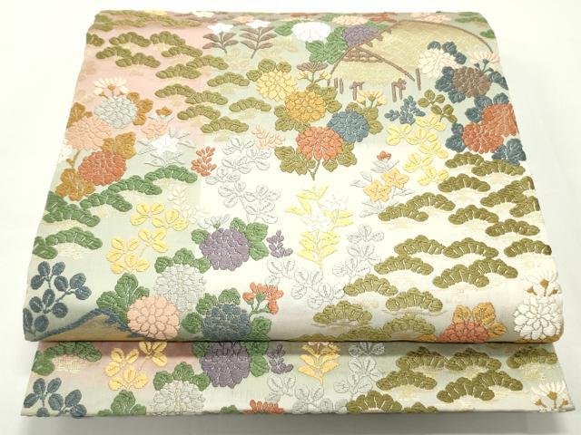 平和屋着物●六通柄袋帯　唐織　草花松文　金糸　正絹　逸品　DAAV9178ob