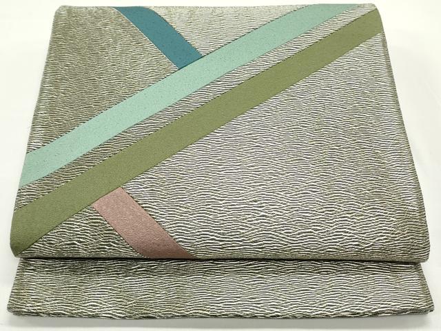 平和屋着物●世界的友禅作家　千地泰弘　太鼓柄袋帯　切嵌　抽象文様　銀糸　正絹　逸品　DAAV9179ob