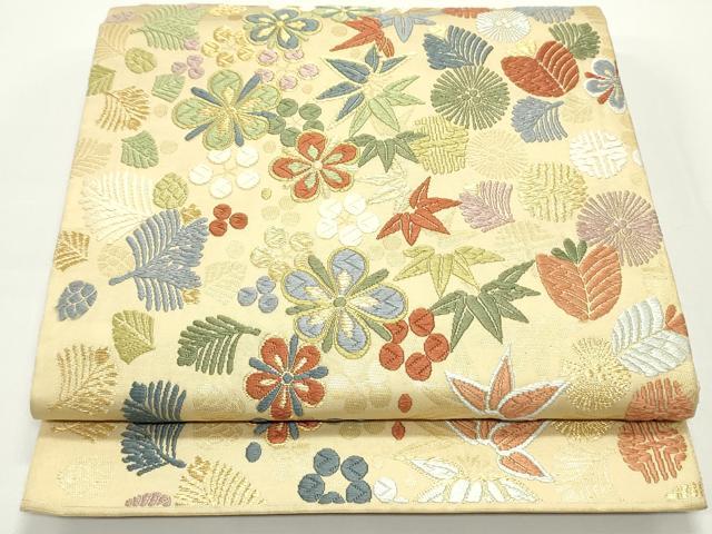 平和屋着物●六通柄袋帯　唐織　松葉舞花文　金糸　正絹　逸品　DAAV9182ob