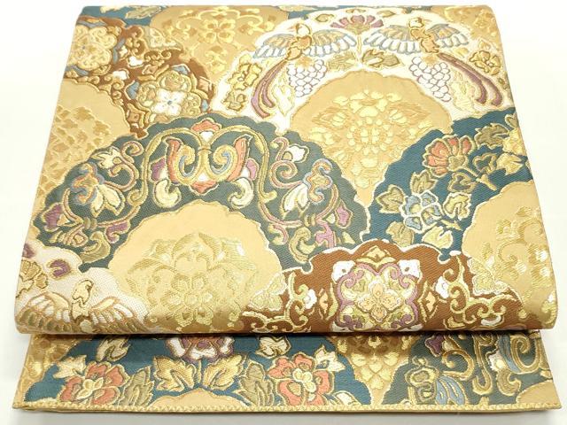 平和屋着物●六通柄袋帯　唐織　青海波鳳凰更紗花唐草文　金糸　正絹　逸品　DAAV9196ob