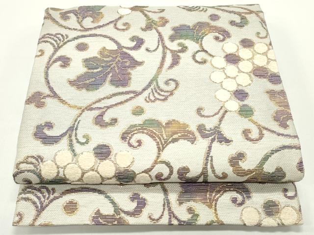 平和屋着物●両面　六通柄袋帯　モール織　葡萄文　金糸　ますいわ屋扱い　正絹　逸品　DAAV9202ob