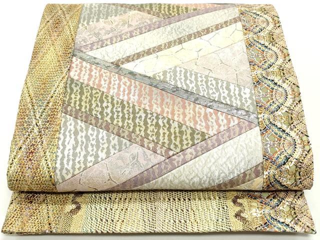 平和屋着物●太鼓柄袋帯　リボン織　切嵌抽象文様　金銀糸　やまと誂製　正絹　逸品　DAAV9223ob