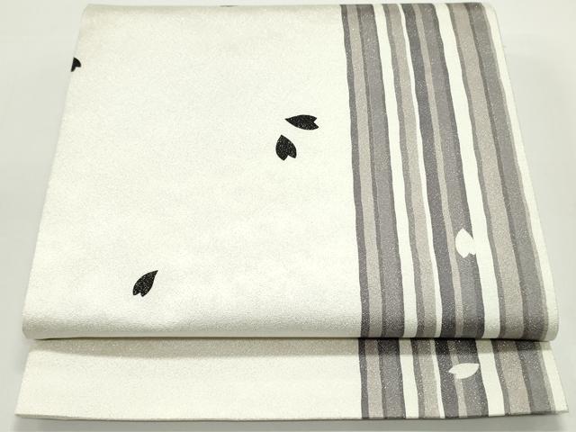 平和屋着物▽全通柄袋帯　スリーシーズン　春夏秋　舞桜間道　銀通し地　正絹　逸品　DAAV9225ob