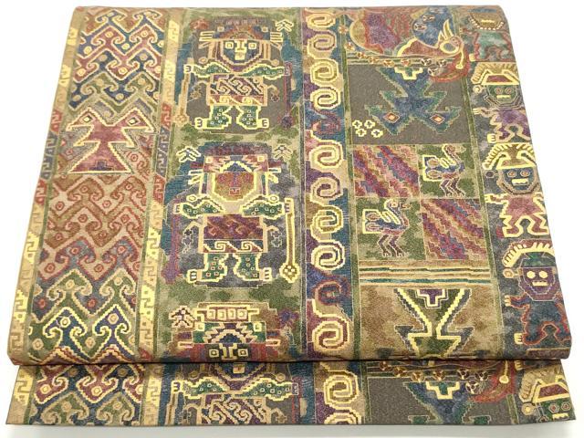 平和屋着物●前田仁仙　仁仙更紗　全通柄袋帯　狩猟間道　金彩　正絹　逸品　DAAV9227ob