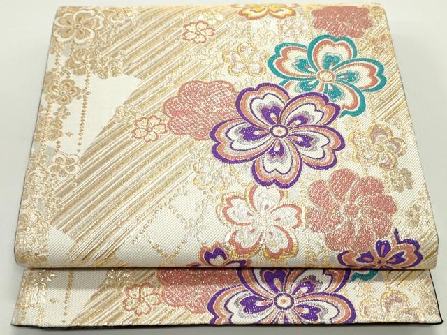 平和屋着物●両面　六通柄袋帯　舞桜間道　金銀糸　正絹　逸品　DAAV9233ob