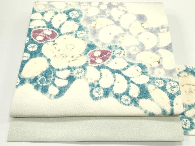 平和屋着物●塩瀬　日本工芸会正会員　福村廣利　絵絞庵　九寸名古屋帯　流水辻が花文　鬼しぼ縮緬　DAAV9248ob