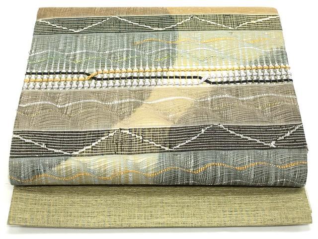 平和屋着物▽太鼓柄袋帯　スリーシーズン　春夏秋　櫛織　横段文　金銀糸　正絹　逸品　DAAV9251ob