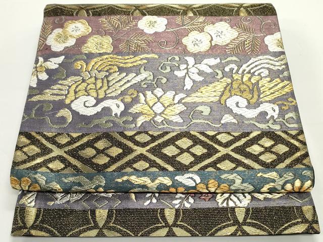 平和屋着物●六通柄袋帯　唐織　鳳凰花唐草横段文　黒地　金銀糸　正絹　逸品　DAAV9253ob
