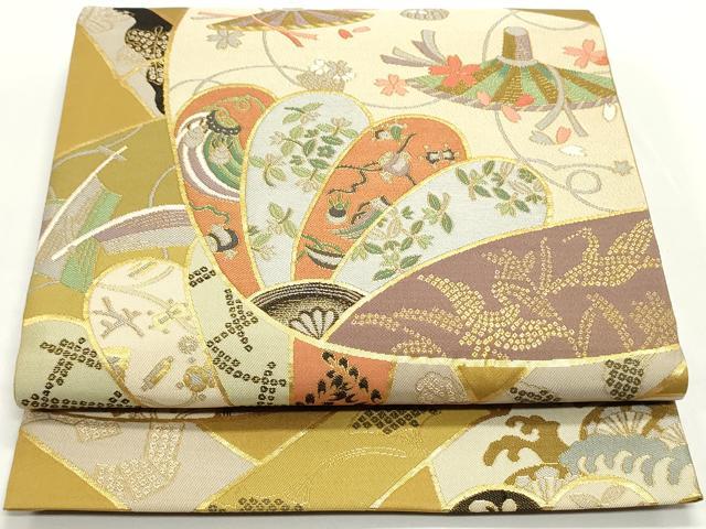 平和屋着物●六通柄袋帯　都龍錦　波涛翠竹文　金糸　正絹　逸品　DAAV9254ob