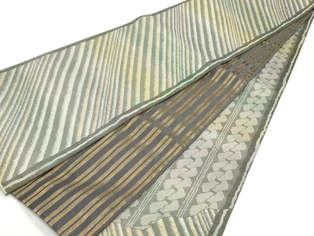 平和屋着物●両面　両方向　全通柄袋帯　霞横段文　金銀糸　正絹　逸品　未使用　DAAV9257ob