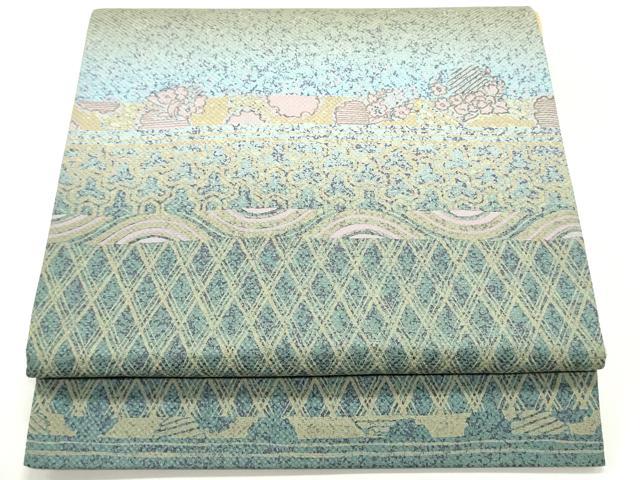 平和屋着物●中嶋まさひろ 蝋彩染作家　両面　太鼓柄袋帯　七宝雪輪花文　金彩　正絹　逸品　DAAV9265ob