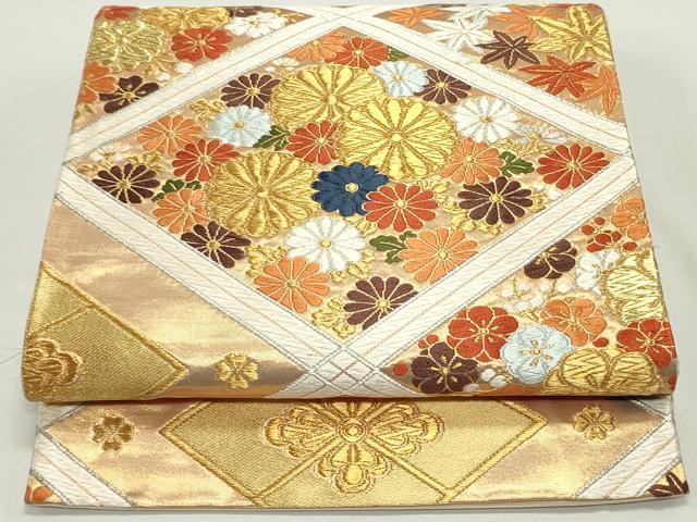 平和屋着物●西陣　河合美術織物謹製　六通柄袋帯　唐織　切嵌花菱文　金銀糸　正絹　逸品　DAAV9280ob