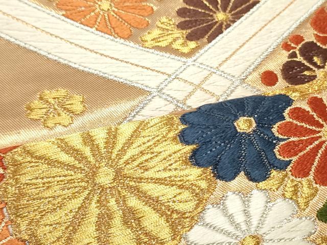 平和屋着物○西陣 河合美術織物謹製 六通柄袋帯 唐織 切嵌