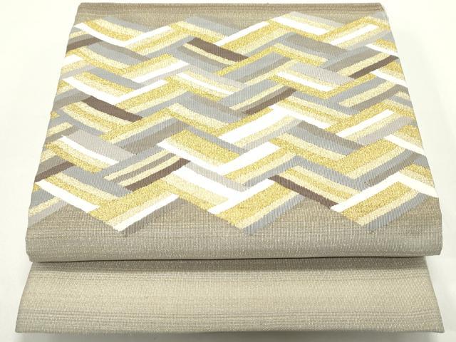 平和屋着物●綴れ　太鼓柄袋帯　檜垣横段文　金糸　正絹　逸品　未使用　DAAV9284ob