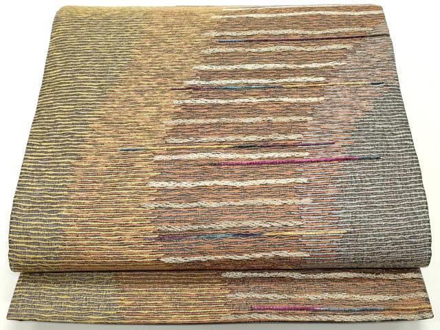 平和屋着物●両面　六通柄袋帯　抽象間道　金糸　やまと誂製　正絹　逸品　未使用　DAAV9288ob