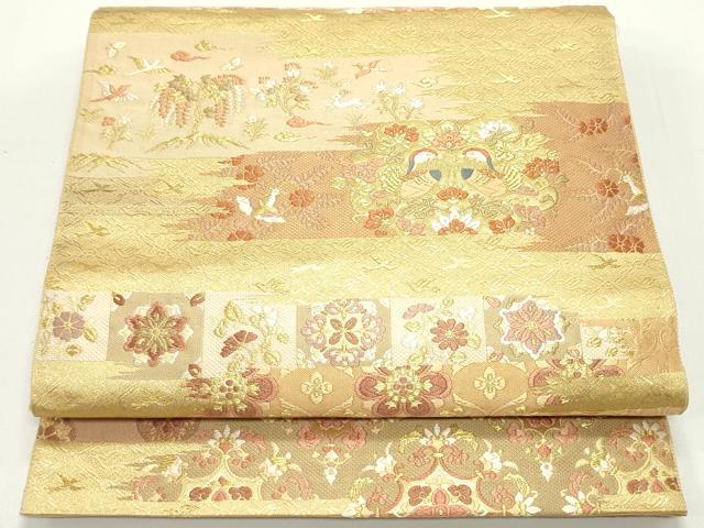 平和屋着物●西陣の名門　本家加納　六通柄袋帯　唐織　切嵌鳥獣草花文　金糸　三越扱い　正絹　逸品　DAAV9309ob