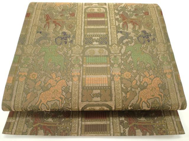 平和屋着物●六通柄袋帯　狩猟花間道　金糸　正絹　逸品　DAAV9314ob