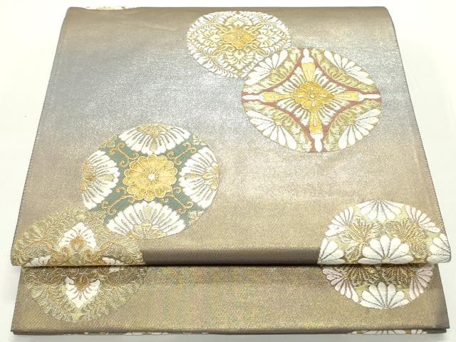 平和屋着物●六通柄袋帯　黄金繭　唐織　花丸菱文　金糸　引箔　正絹　逸品　DAAV9315ob