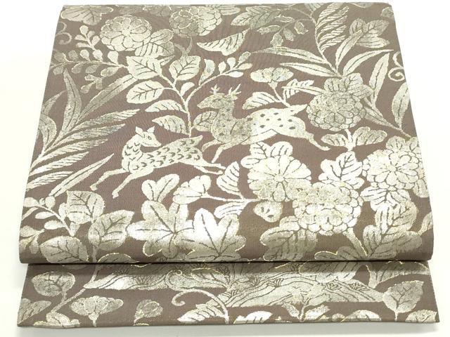 平和屋着物●六通柄袋帯　鳥獣花唐草文　金銀糸　正絹　逸品　DAAV9333ob