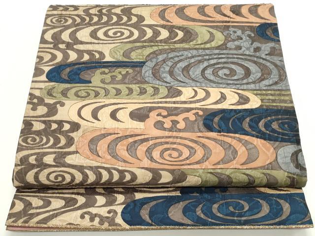 平和屋着物●博多織　鵬翔 　全通柄袋帯　ふくれ織　立波横段文　正絹　逸品　DAAV9336ob