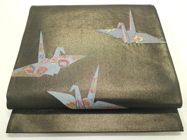 平和屋着物●太鼓柄袋帯　総刺繍　折り鶴　金糸　正絹　逸品　DAAV9341ob