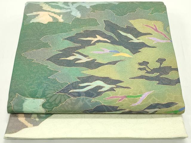 平和屋着物●博多織　鵬翔 　太鼓柄袋帯　ふくれ織　切嵌更紗花唐草文　金通し地　正絹　逸品　DAAV9345ob