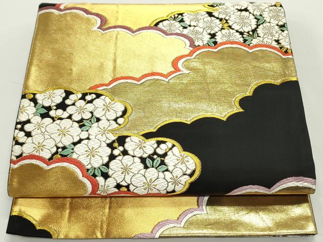 平和屋着物●西陣織　天平初年創始の京の老舗　洛陽織物　六通柄袋帯　唐織　雲取桜梅文　黒地　金糸　正絹　逸品　DAAV9351ob