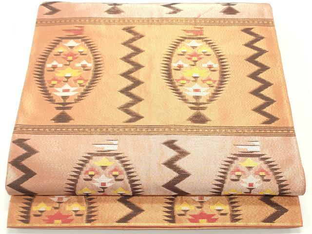 平和屋着物●織物一筋名門　織悦　全通柄　本袋帯　陶器更紗花横段文　金糸　正絹　逸品　DAAV9354ob