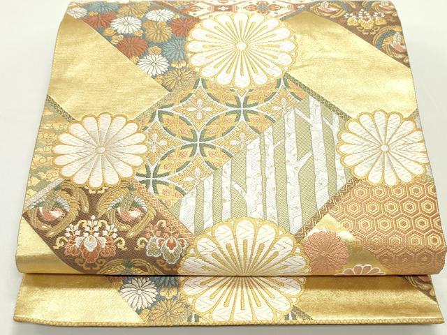 平和屋着物●六通柄袋帯　唐織　切嵌蜀江七宝花文　金糸　引箔　正絹　逸品　DAAV9375ob