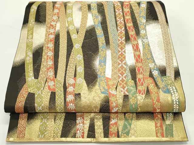 平和屋着物●六通柄袋帯　唐俑箔　鬘帯吉祥文　金糸　正絹　逸品　DAAV9379ob