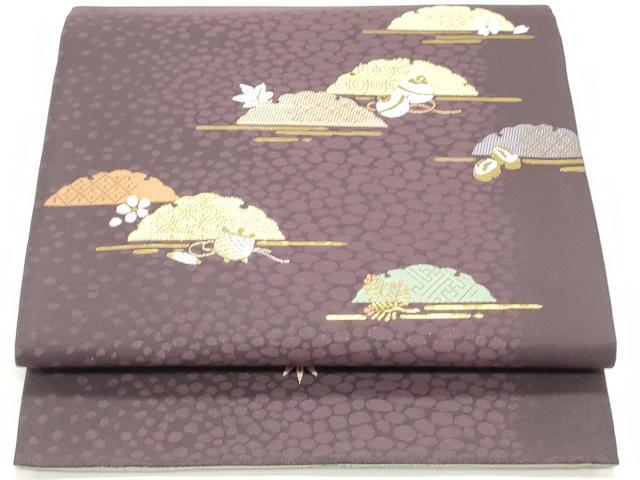 平和屋着物●両面　六通柄袋帯　雪輪石畳草花文　金糸　正絹　逸品　未使用　DAAV9389ob