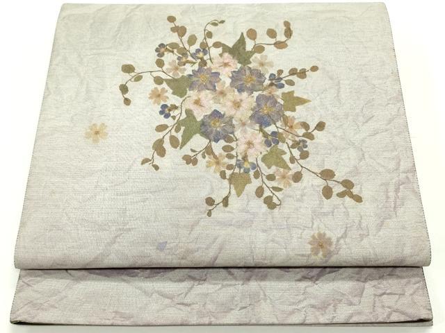 平和屋着物●太鼓柄袋帯　押し花　草花文　正絹　逸品　DAAV9394ob