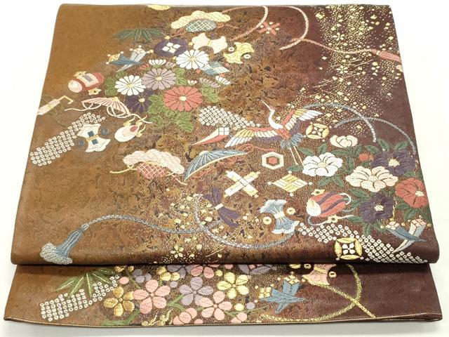 平和屋着物●六通柄袋帯　唐織　宝尽くし花筏　金糸　正絹　逸品　DAAV9397ob