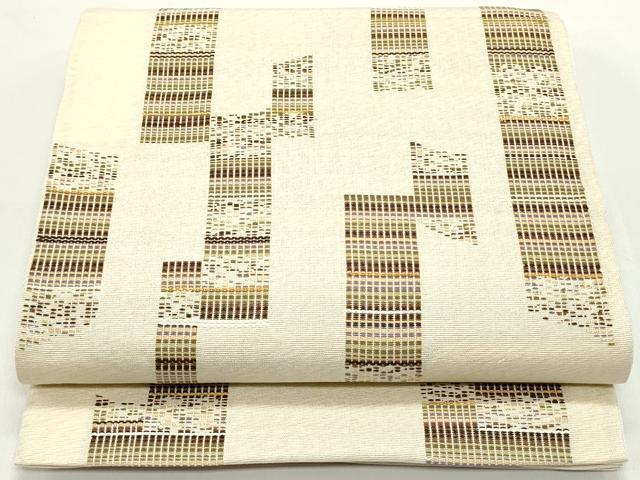 平和屋着物●六通柄袋帯　紬地　幾何学文様　さが美扱い　正絹　逸品　未使用　DAAV9398ob