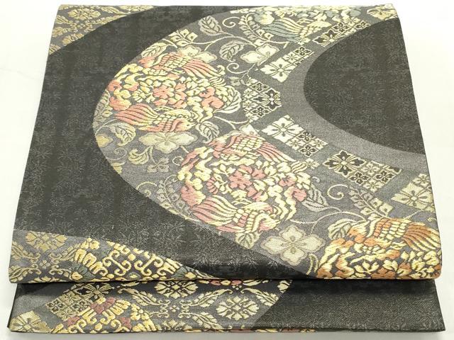 平和屋着物●日本画家　霜鳥忍の世界　彩天目織　六通柄袋帯　流水鳳凰正倉院花唐草文　金糸　正絹　逸品　DAAV9406ob