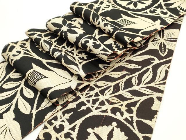 平和屋着物●半幅帯　切嵌草花文　正絹　逸品　DAAV9454ob