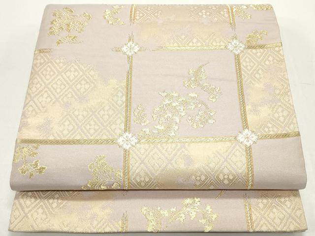 平和屋着物●六通柄袋帯　唐織　市松花唐草菱文　金銀糸　正絹　逸品　DAAV9458ob