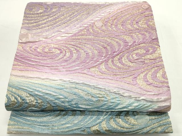 平和屋着物●全通柄袋帯　ふくれ織　流水文　金糸　正絹　逸品　DAAV9465ob