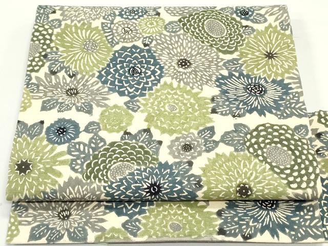 平和屋着物●九寸名古屋帯　紬地　型染め　草花文　正絹　逸品　DAAV9502ob