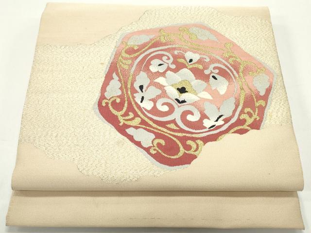 平和屋着物●爪掻き本綴れ　八寸名古屋帯　道長正倉院更紗花文　金糸　正絹　逸品　DAAV9511ob