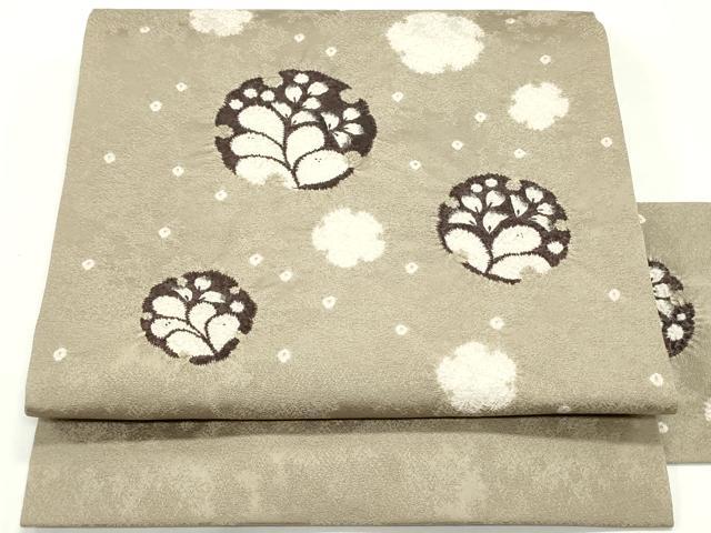 平和屋着物●九寸名古屋帯　絞り　雪輪花文　正絹　逸品　未使用　DAAV9518ob