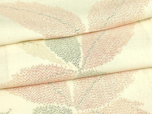 平和屋着物▽上質な紬　単衣　舞葉文　正絹　逸品　DAAV9584sf