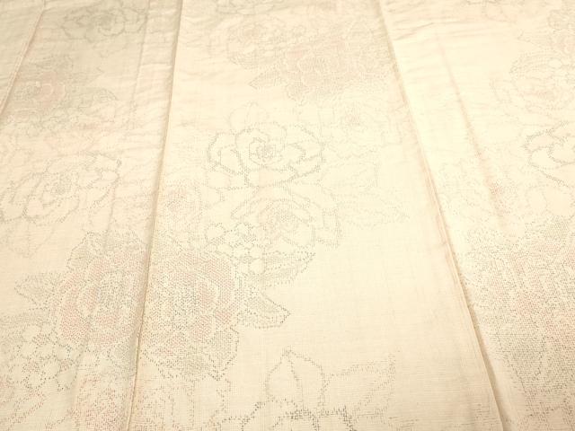 平和屋着物▽上質な紬　単衣　薔薇　正絹　逸品　DAAV9593sf