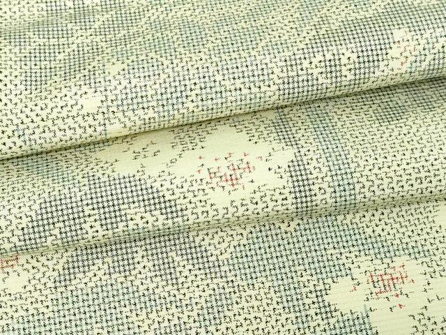 平和屋着物▽上質な紬　単衣　笹竹花文　正絹　逸品　DAAV9617sf