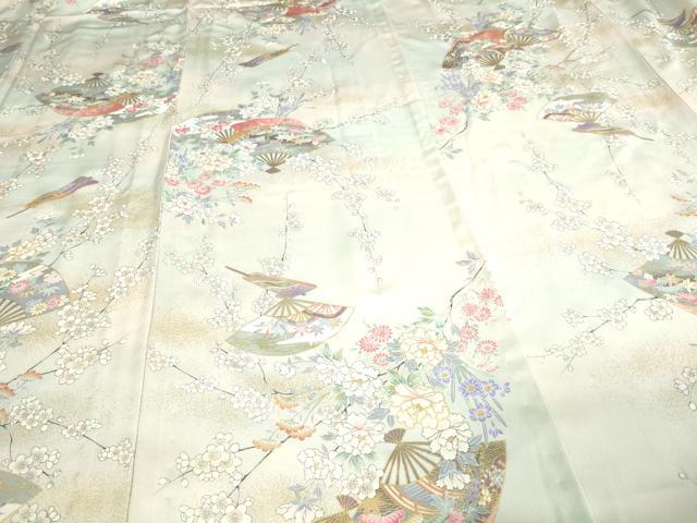 平和屋着物▽上質な小紋　単衣　扇面草花文　暈し染め　金彩　正絹　逸品　DAAV9623sf